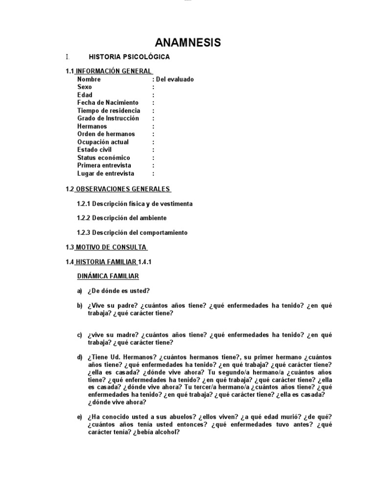 Anamnesis Psicologica Ejemplo 2 | PDF