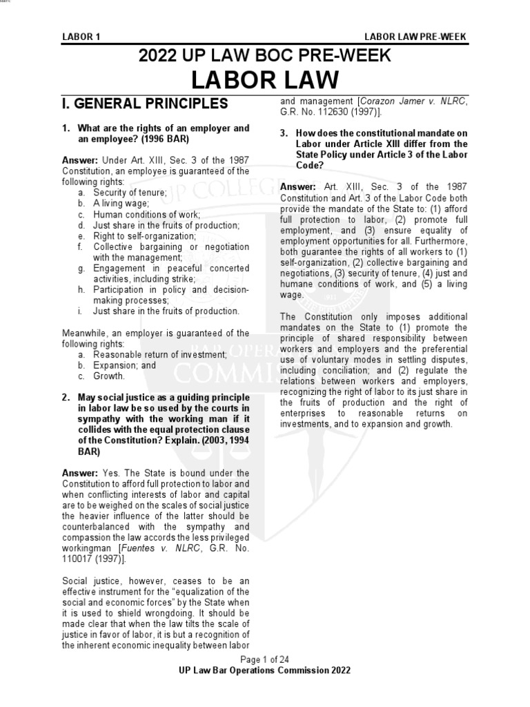 2022 UP PreWeek - Labor Law | PDF