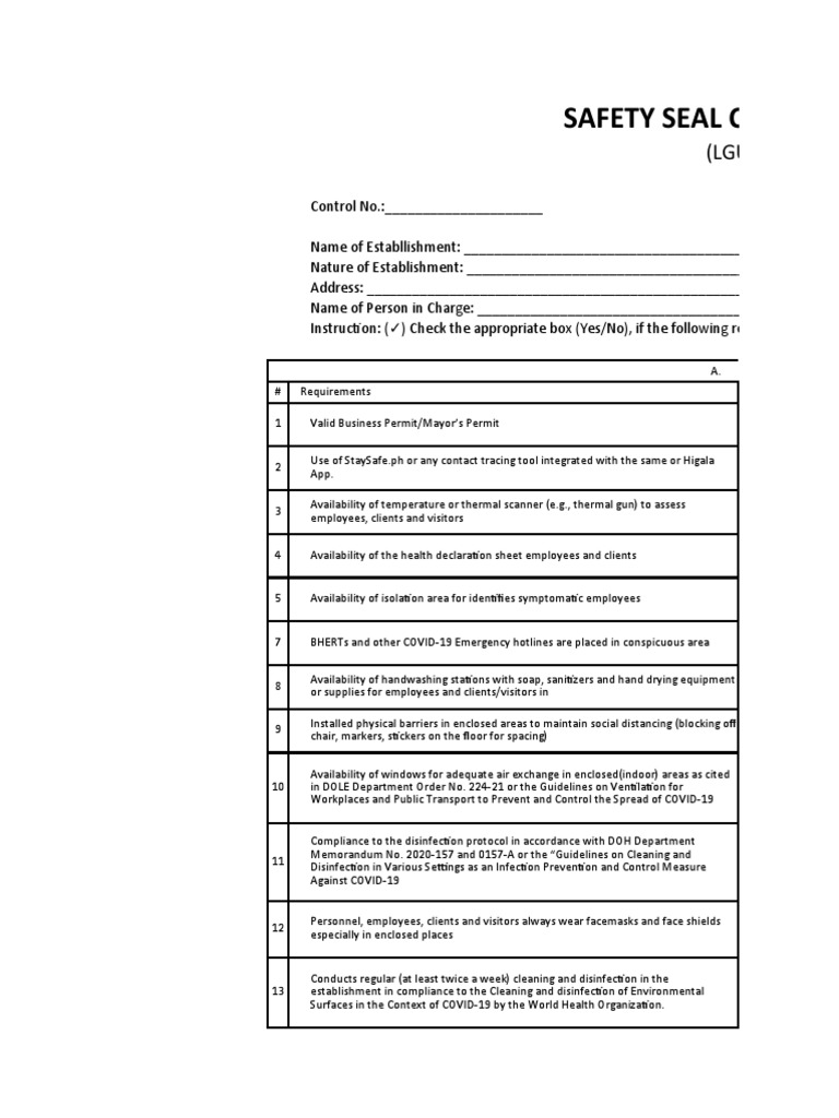 Safety Seal Checklist | PDF