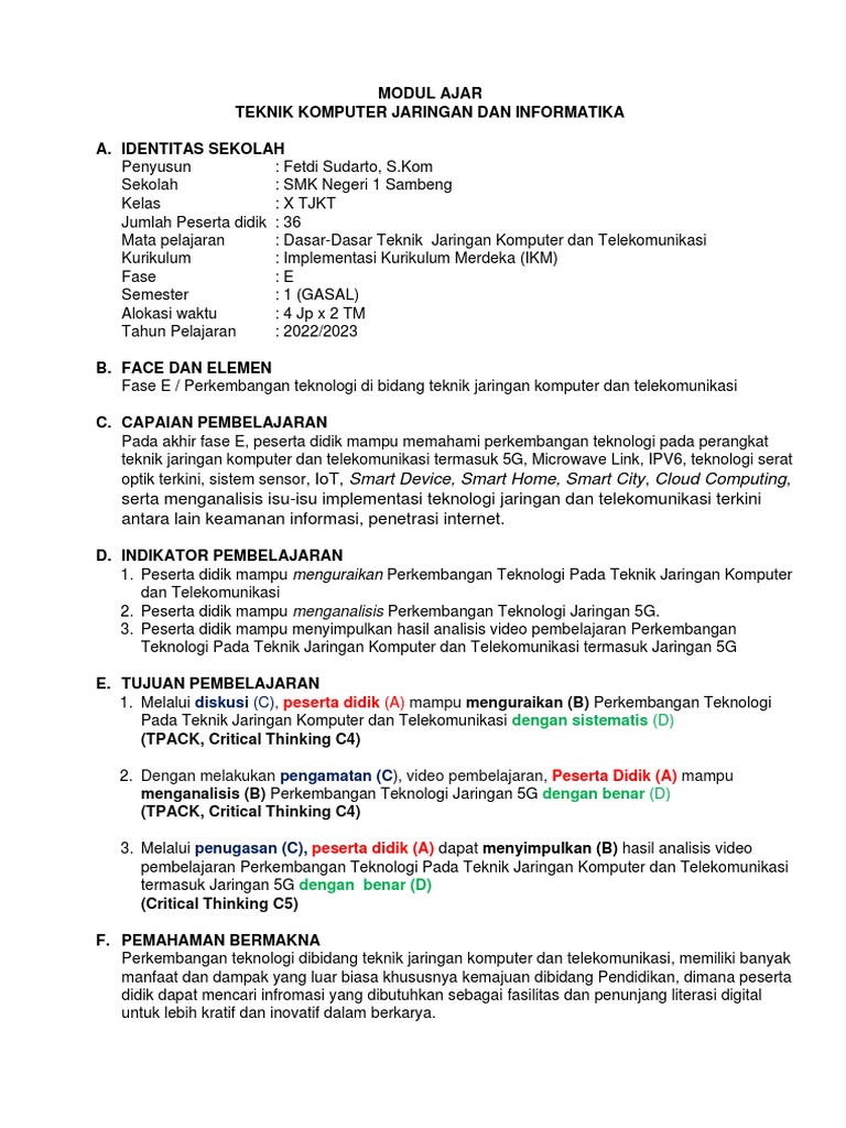Rencana Aksi - RPP Modul Ajar PBL | PDF