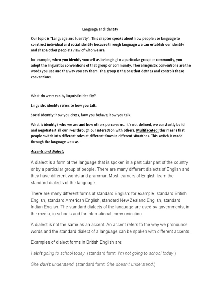 Language and Identity | PDF | English Language | Accent (Sociolinguistics)