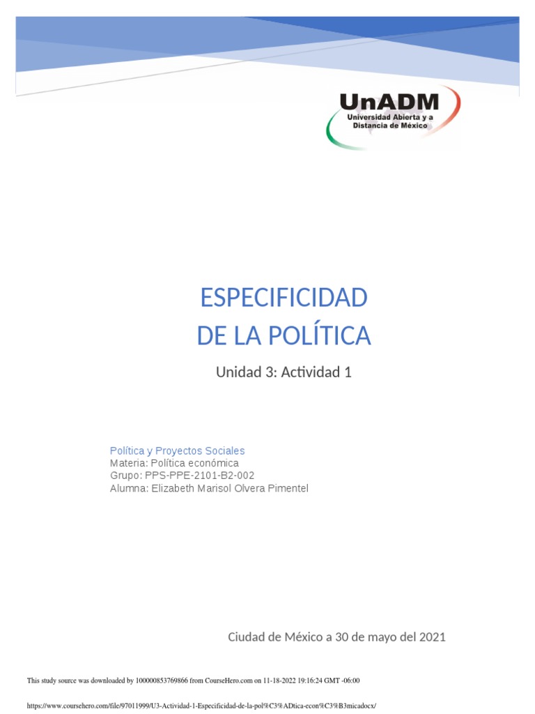 U3. Actividad 1. Especificidad de La Pol Tica Econ Mica | PDF | Inflación | La política monetaria