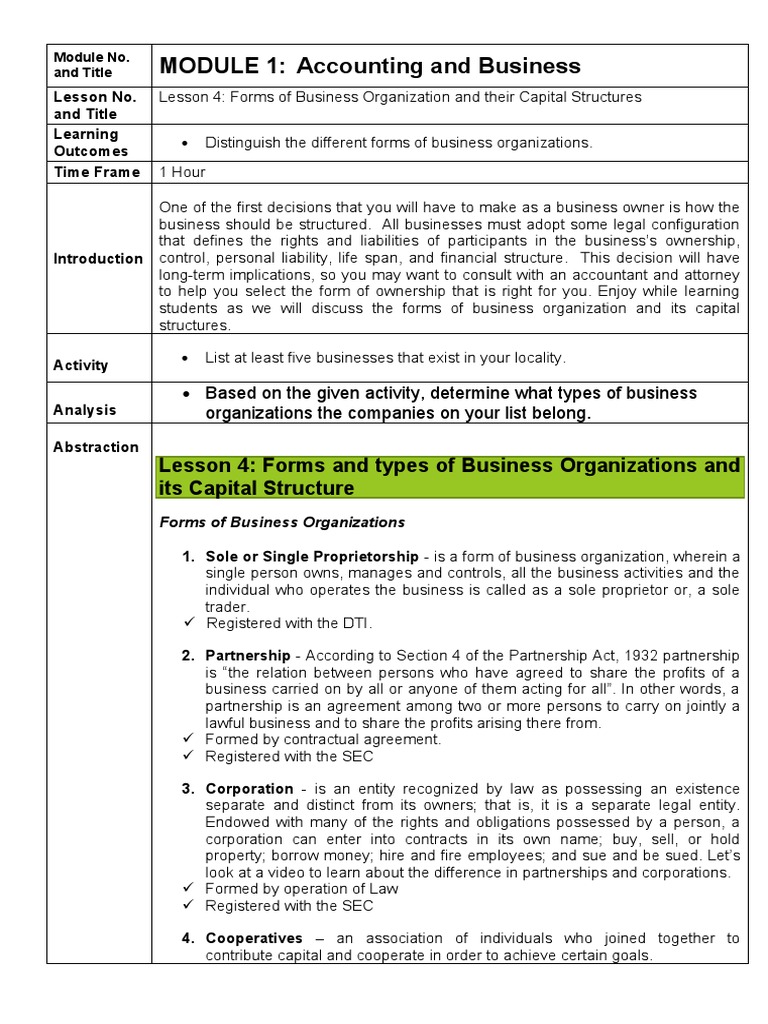 WEEK 7 Module 1 - Lesson 4 | PDF | Partnership | Corporations