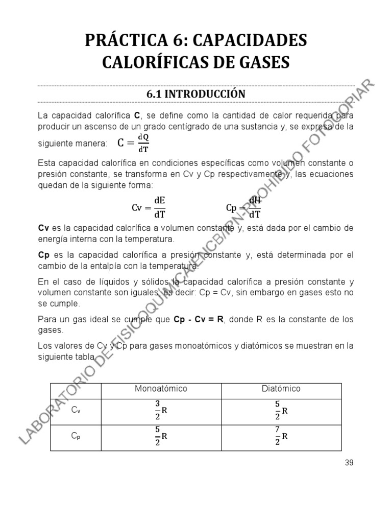 Práctica 6 Capacidades Caloríficas de Gases | Descargar gratis PDF ...