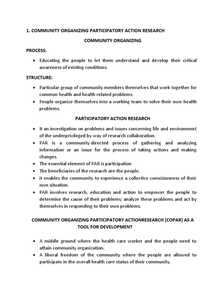 A Comprehensive Guide to Community Organizing Participatory Action ...