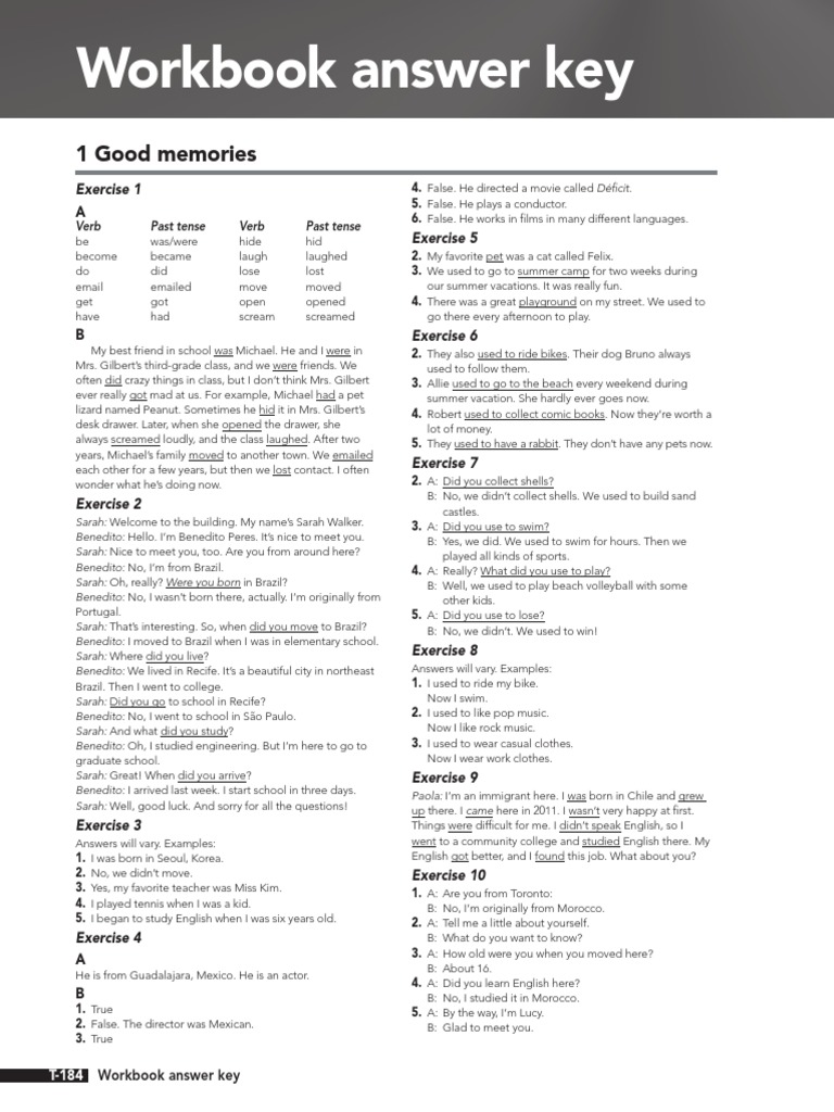 Workbook Ansawer Key Unid 1 | PDF