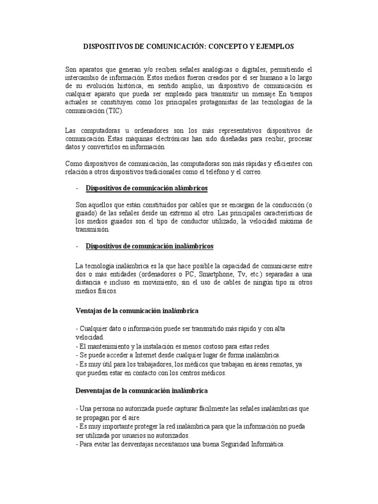 Dispositivos de Comunicación: Tipos y Ejemplos | PDF | Red de ...