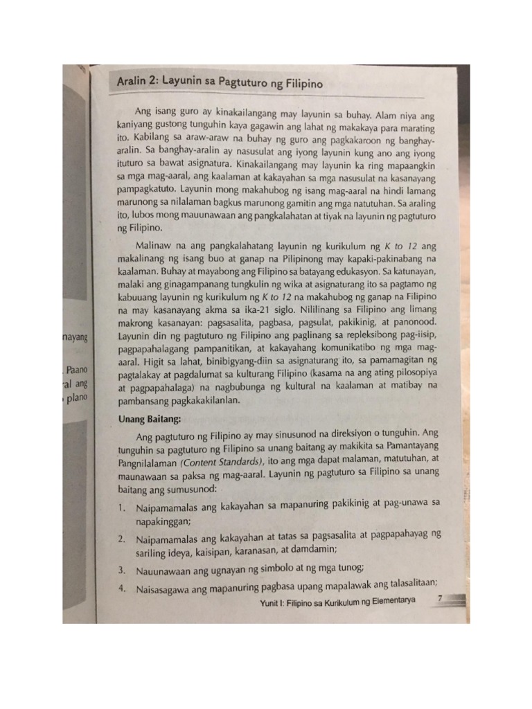 Aralin 2 Layunin Sa Pagtuturo NG Filipino | PDF