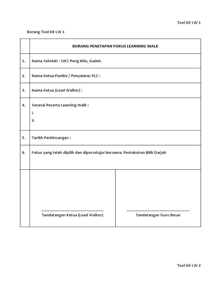 Contoh Format Learning Walk | PDF