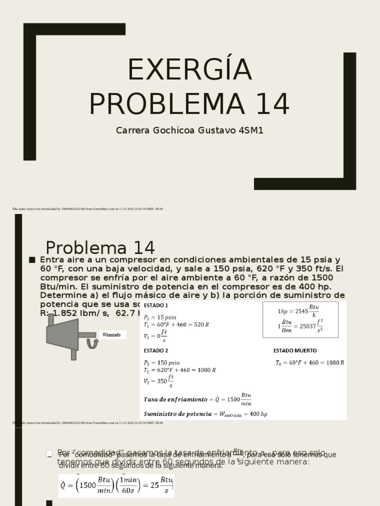 EXERG A Problema 14 | PDF | Ingeniería mecánica | Ingeniería Química