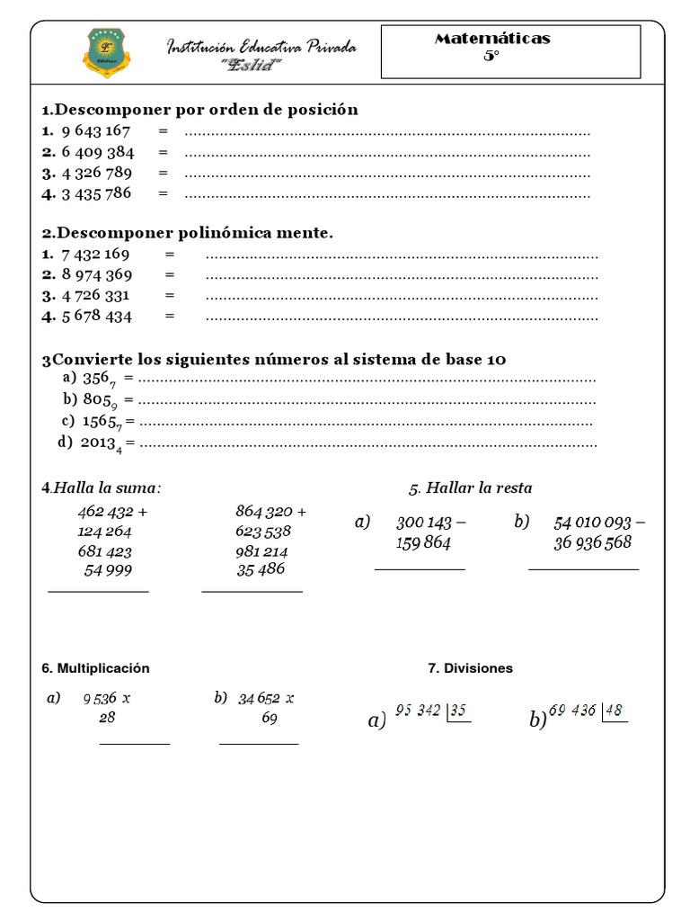 Matematicas 5to Grado | PDF