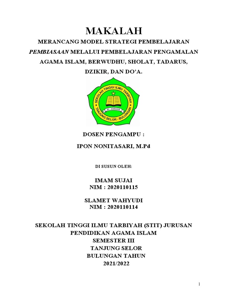 Makalah Strategi Pembelajaran Pai (Imam Sujai) | PDF