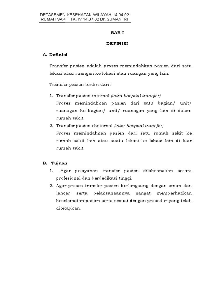 Prosedur Transfer Internal Pasien Rumah Sakit | PDF