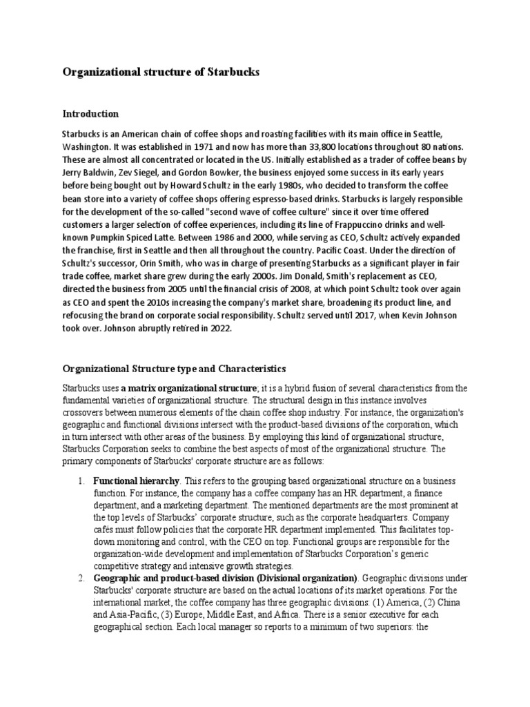 Starbucks Matrix Organizational Structure | PDF | Starbucks ...