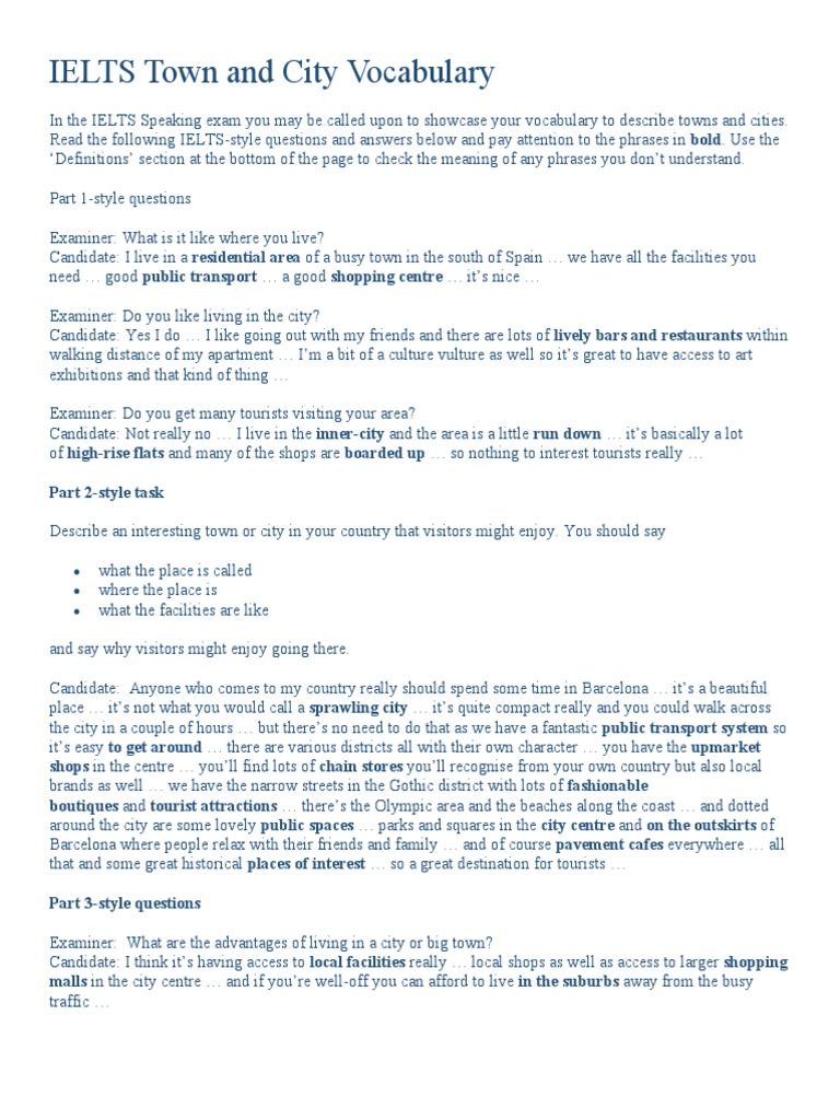 IELTS Town and City Vocabulary | PDF | Shopping Mall | Apartment