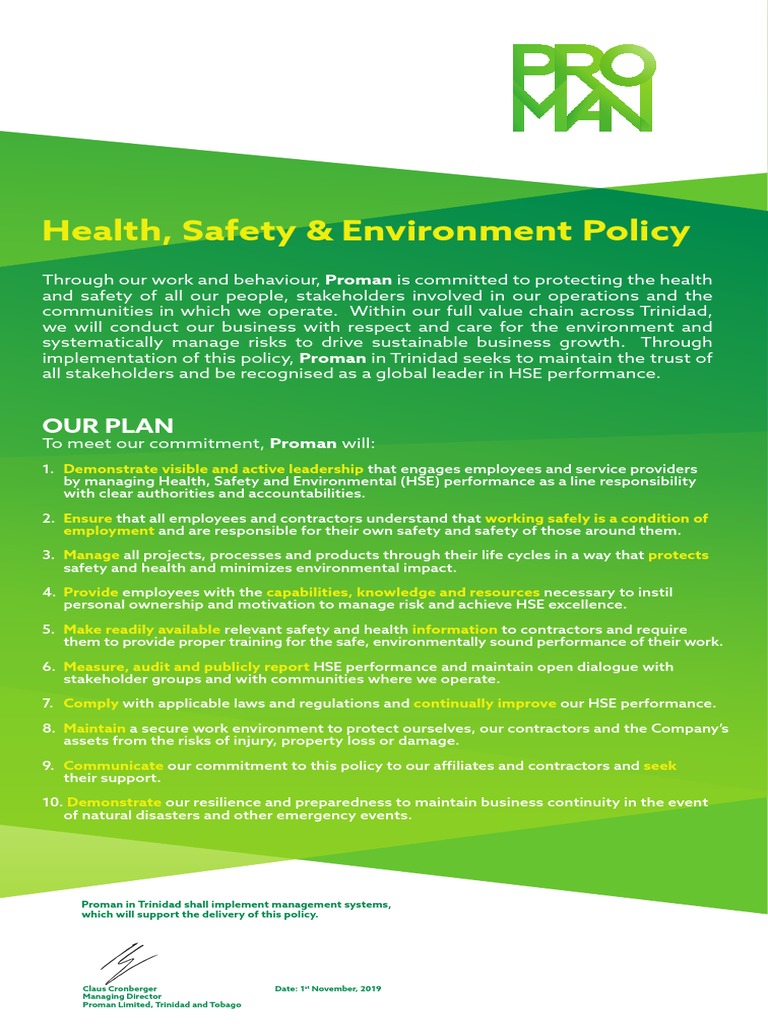 Proman's HSE and Security Policy Overview | PDF | Safety | Employment