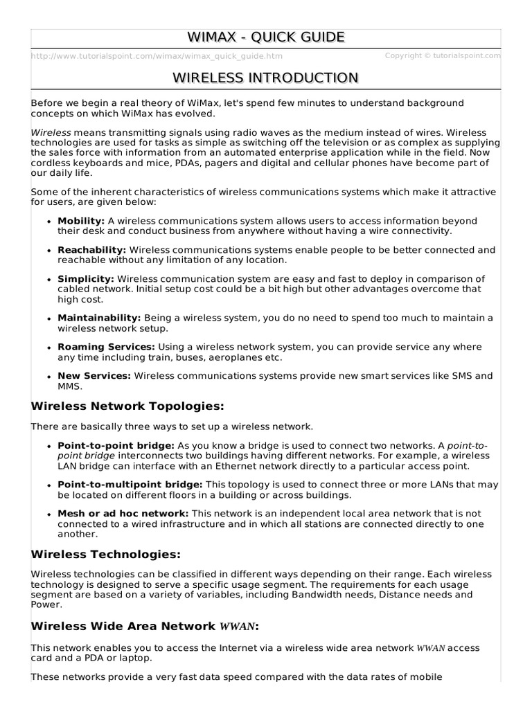 Wimax Quick Guide | PDF | Wi Max | Wi Fi Wimax Quick Guide | PDF | Wi Max | Wi Fi
