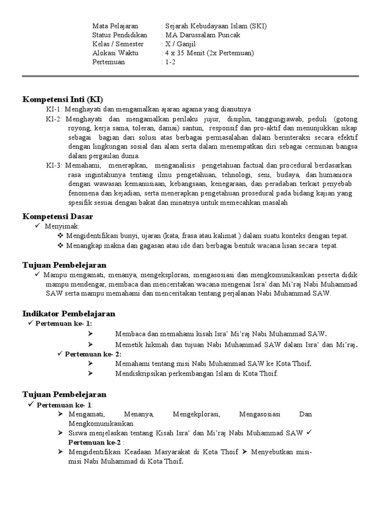 RPP Ski Kelas 10 | PDF