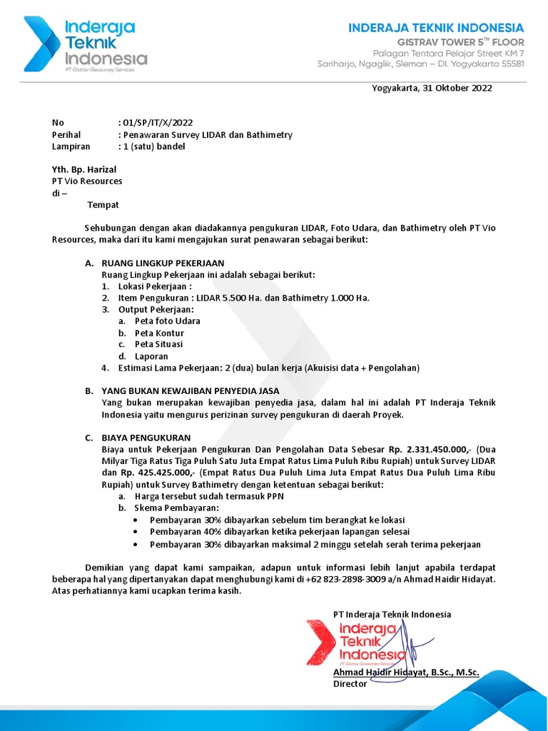 Surat Penawaran Proposal Dan Proposal PT Inderaja - PT Vio | PDF