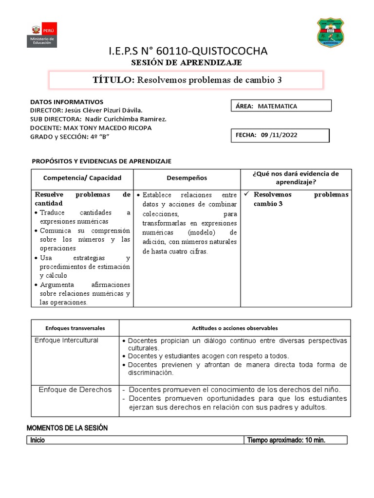 SESION 02-MAT. Resolvemos Problemas de Cambio 3 Ok | PDF SESION 02-MAT. Resolvemos Problemas de Cambio 3 Ok | PDF
