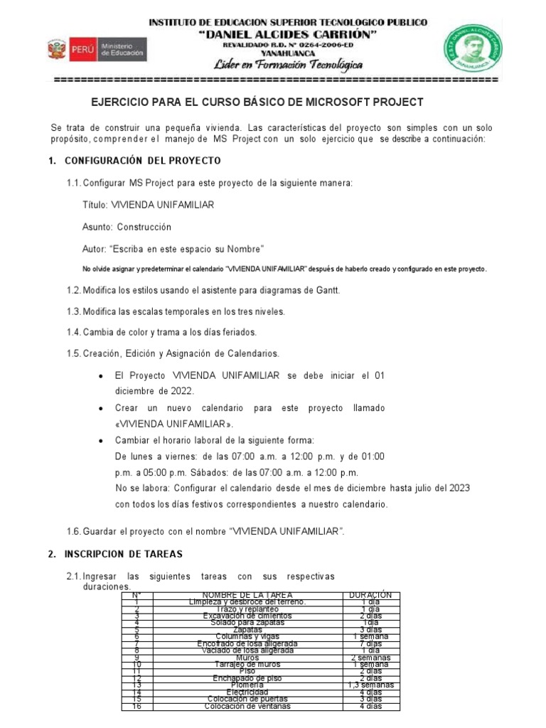 Ejercicio MS Project: Construcción Vivienda | PDF