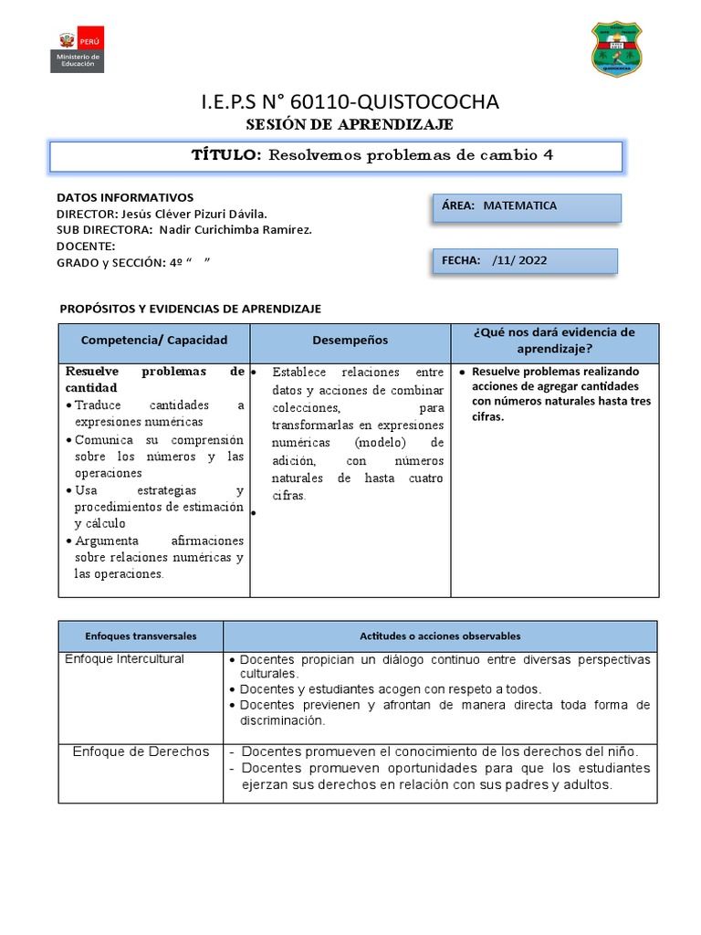 SESION 03-MAT. Resolvemos Problemas de Cambio 4 | PDF SESION 03-MAT. Resolvemos Problemas de Cambio 4 | PDF