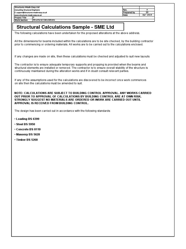 Structural Calculations Sample | PDF