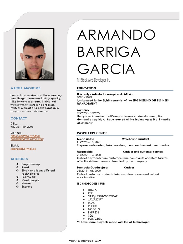 CV Armando Barriga Garcia | PDF | Software Development | Computer Science