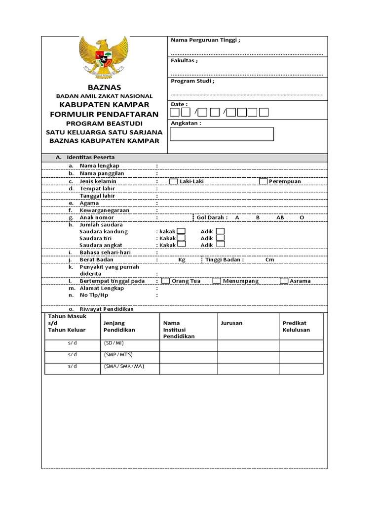 Formulir Pendaftaran Beasiswa | PDF