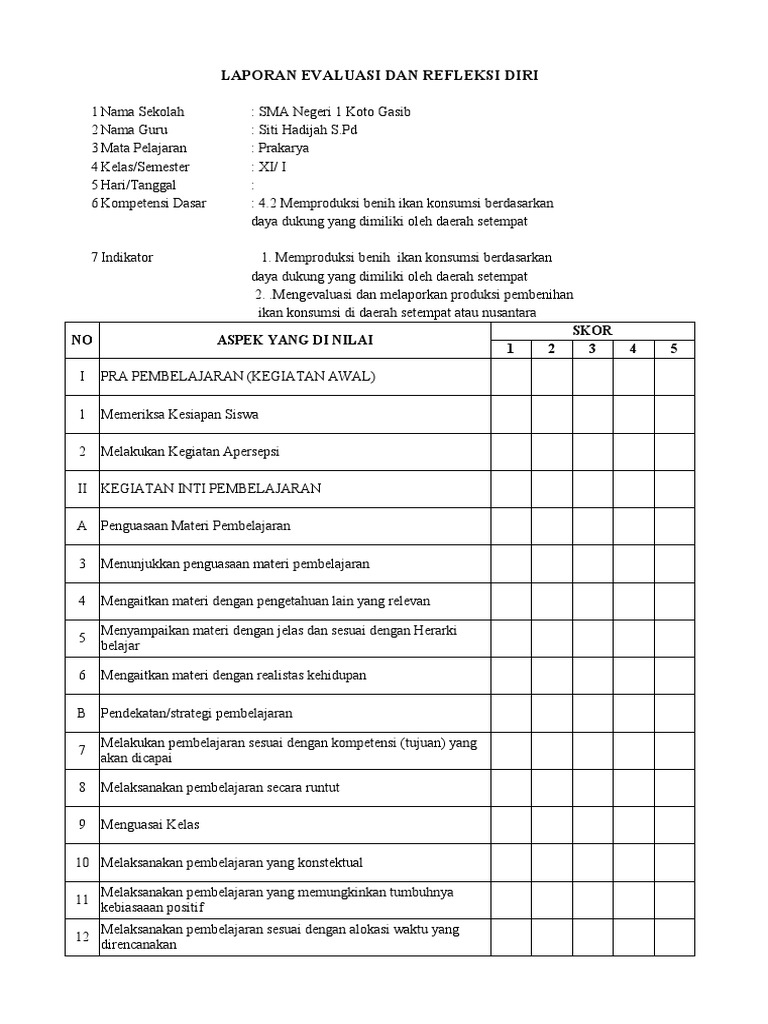 Lap. Evaluasi Dan Refleksi Diri | PDF