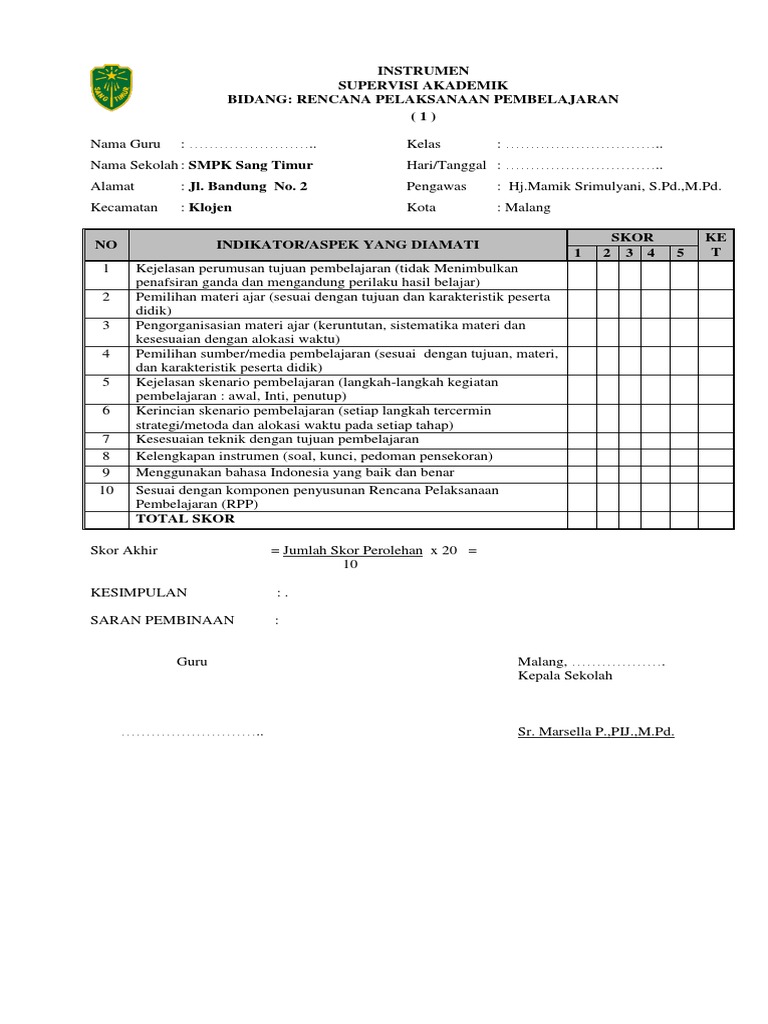Format Supervisi Guru 20212022 | PDF