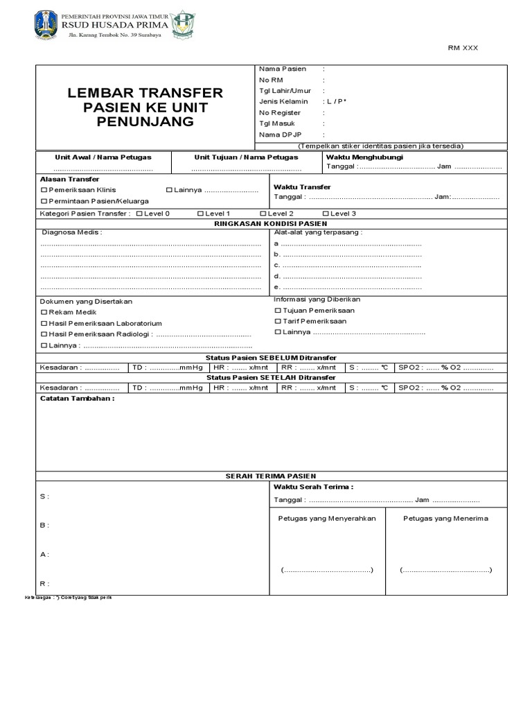 RM Lembar Transfer Unit Penunjang | PDF
