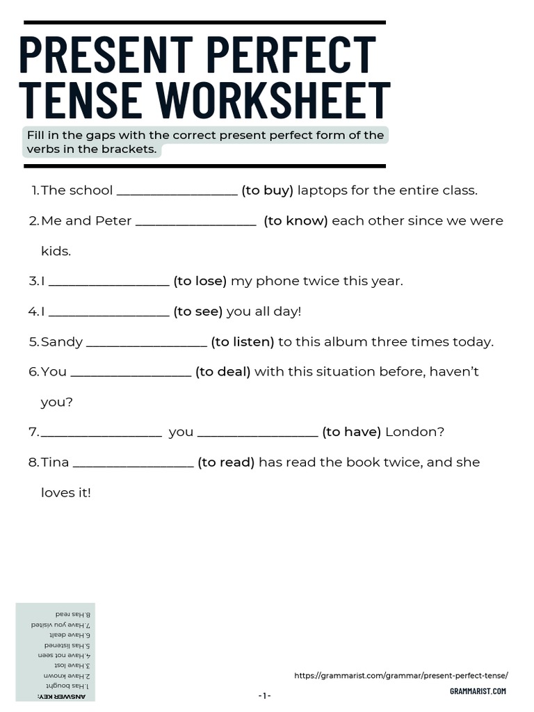 Present Perfect Tense Worksheet | PDF