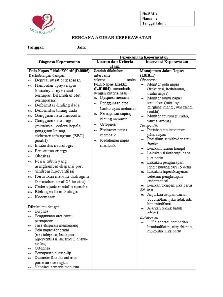 Rencana Asuhan Napas Tidak Efektif | PDF