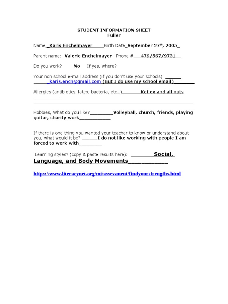 Digital Student Info Sheet-2 | PDF