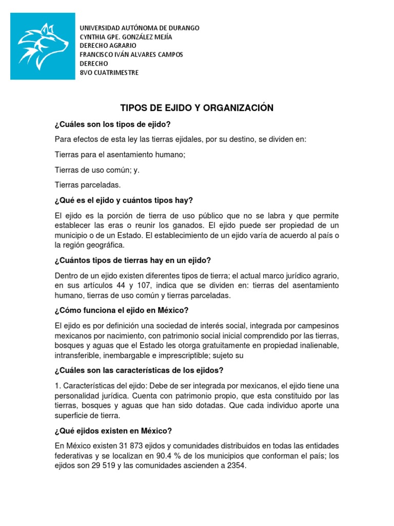 Tipos y Organización del Ejido | PDF | Reforma agraria | México