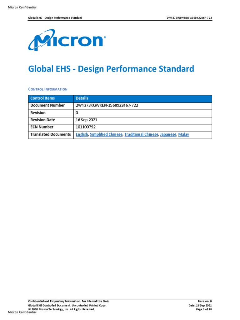 Micron Global EHS Design Performance Standard | Download Free PDF ...