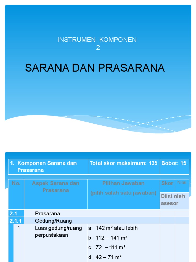 INSTRUMEN KOMPONEN 2 - Sarpras | PDF