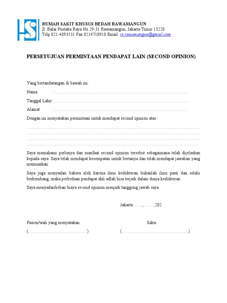 Form Second Opinion Dan Persetujuan | PDF