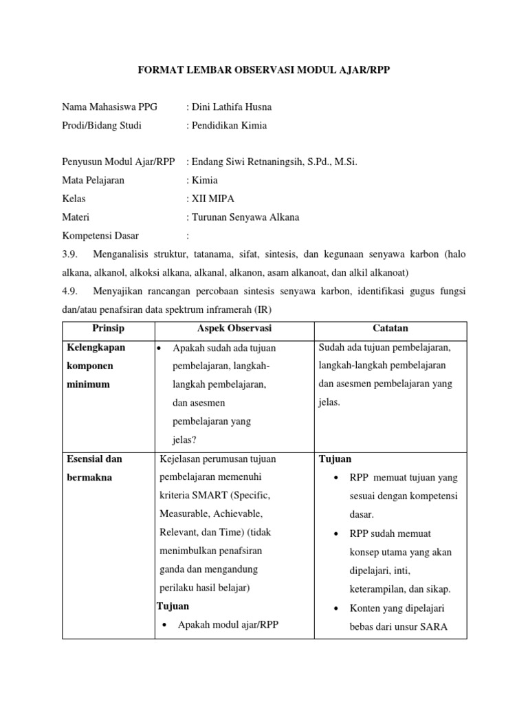 Lampiran 2 - Lembar Observasi Modul Ajar RPP | PDF