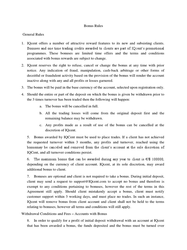 Bonus Rules and Withdrawal Conditions for Accounts with Bonuses at ...