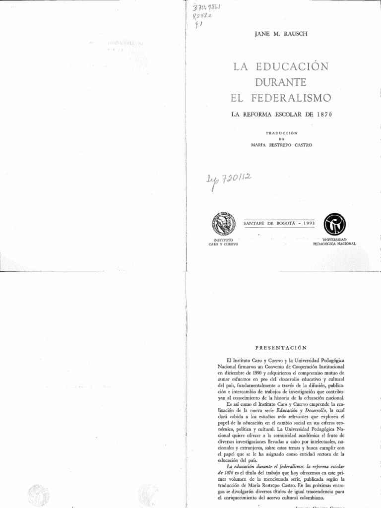 Jane Rausch. La Educación Durante El Federalismo | PDF