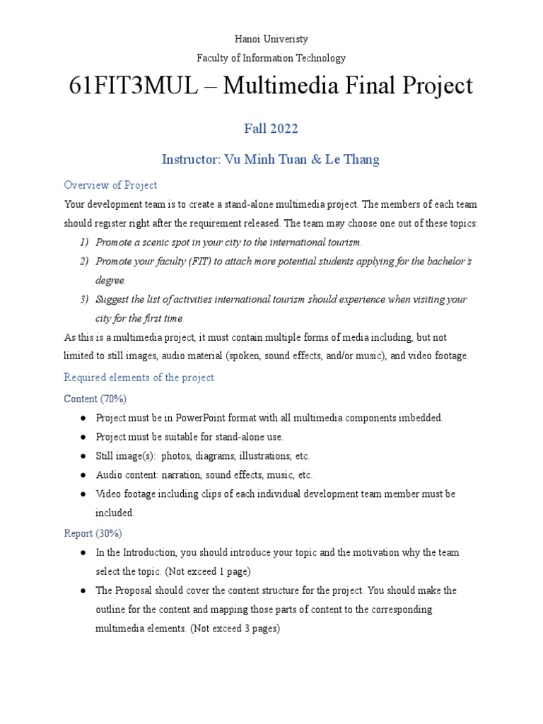 MUL Final Project Requirement 20221108 For MME | PDF
