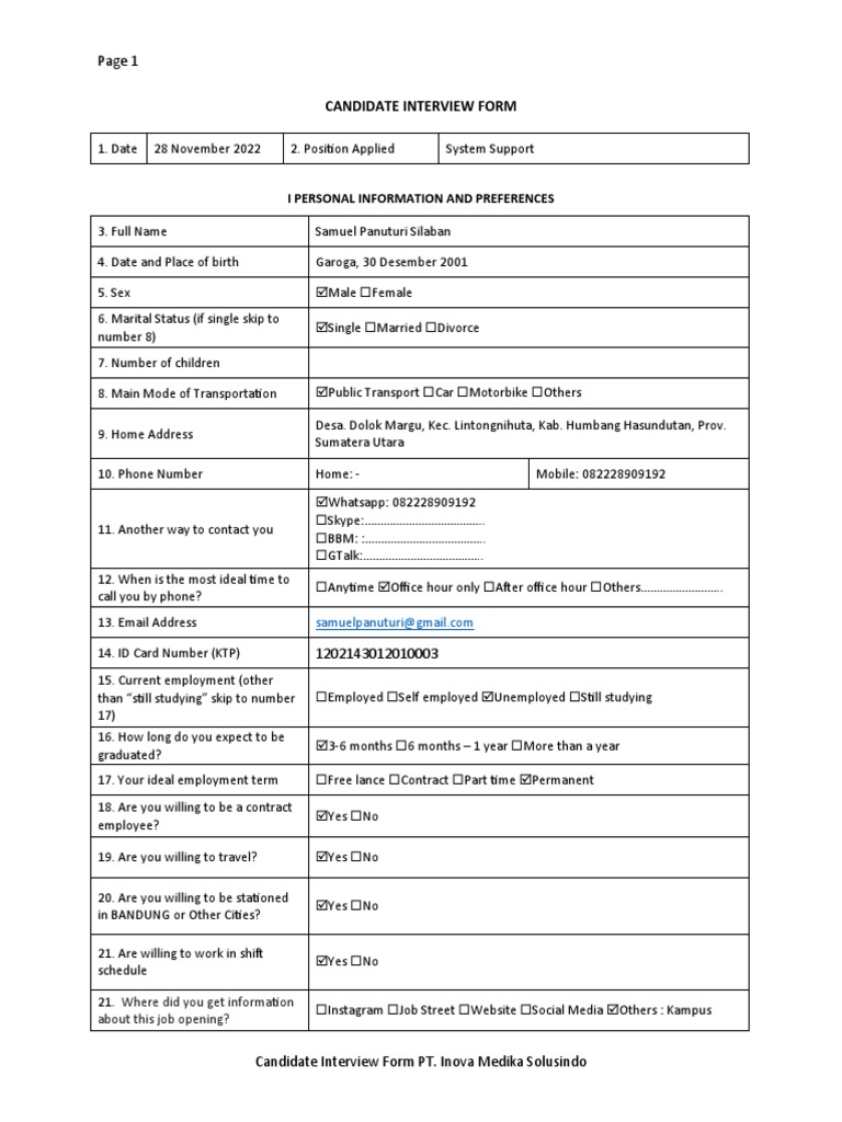 Gajah Tunggal Internship Interview Form | PDF | Ajax (Programming ...