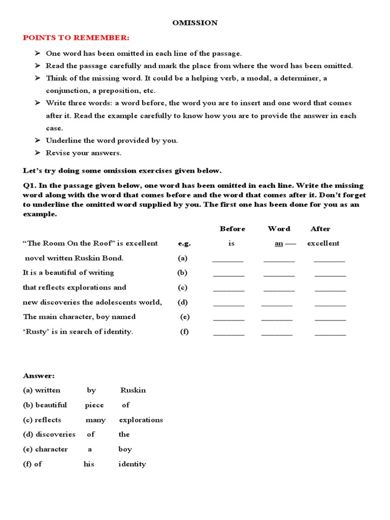Omission Exercises for Class 9 | PDF