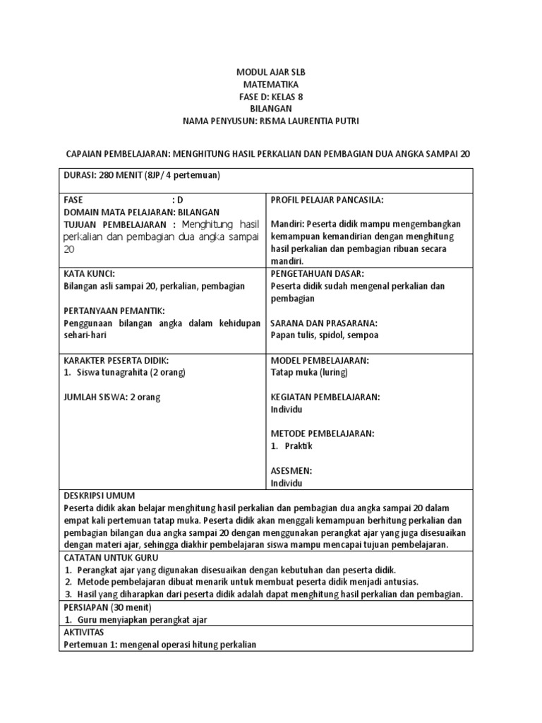 Pembelajaran Perkalian dan Pembagian SD | PDF