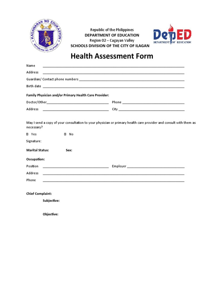 Health Assessment Form | PDF | Clinical Medicine | Health Care