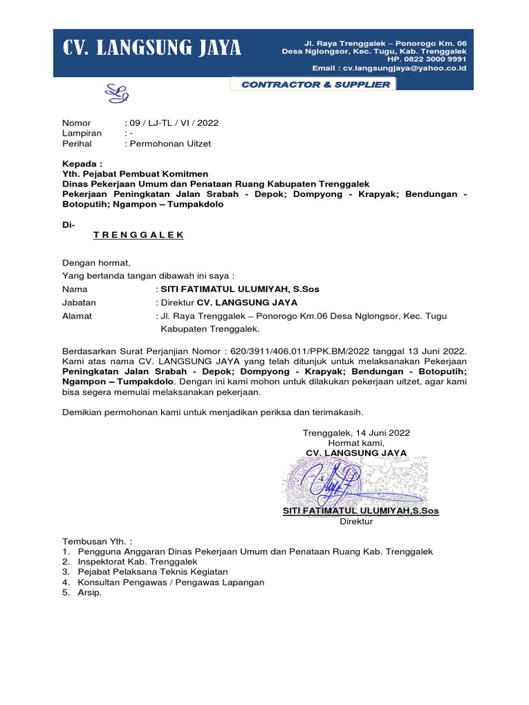 Permohonan Uitzet Pekerjaan Jalan Trenggalek | PDF | Sains & Matematika