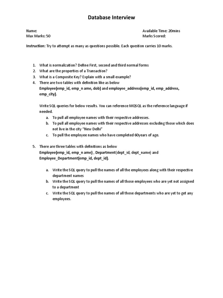 Database Questions Pdf Databases Sql 6134