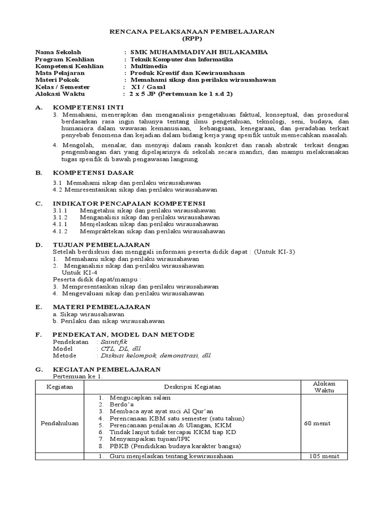 RPP Pkwu Multimedia 1 | PDF | Karier & Perkembangan | Seni